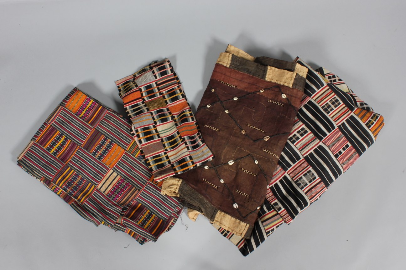 Lot 392 - Two woven Kente cloths, Ashanti people, 20th