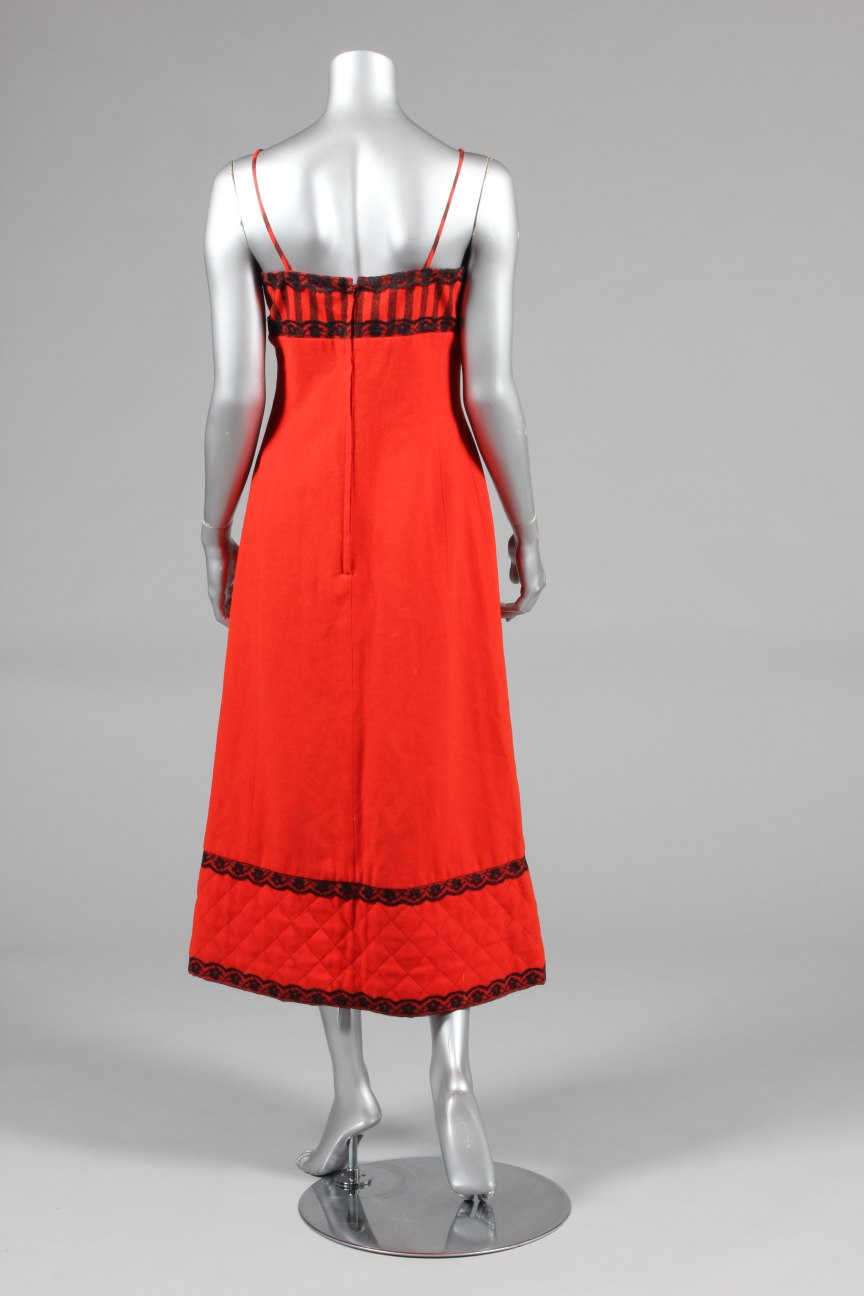Lot 157 - A Mary Quant red and black wool maxi dress,