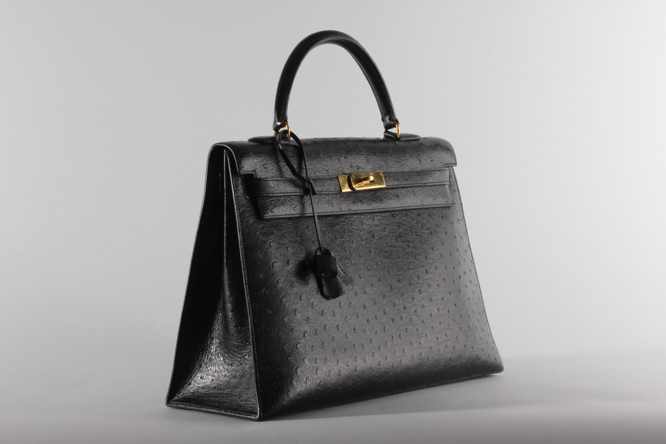 Lot 7 - An Hermès black ostrich Kelly bag, circa 1970,