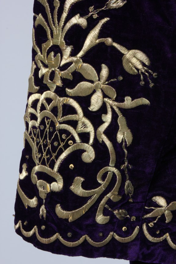 Lot 23 - An embroidered purple velvet wedding robe,