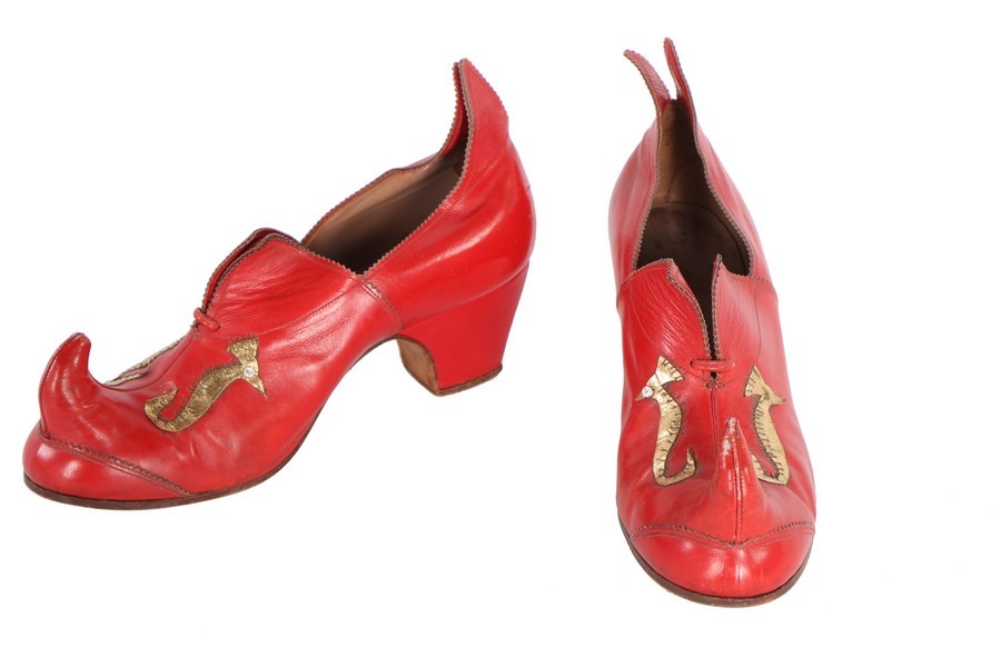 Lot 119 - A pair of red leather shoes, circa 1938-1939,