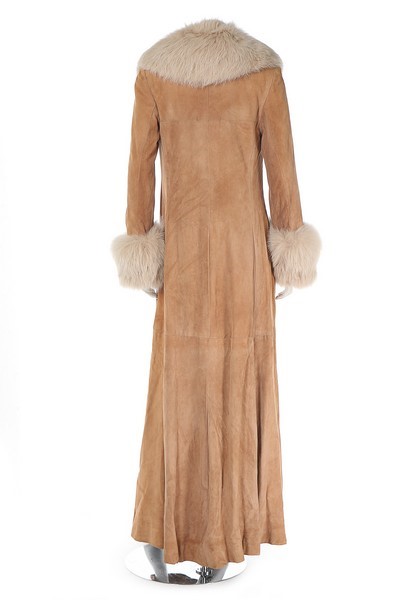 Lot 227 - A Rahvis suede and fox-fur full length coat,