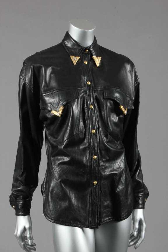 Lot 308 - A Gianni Versace black leather cowboy-style