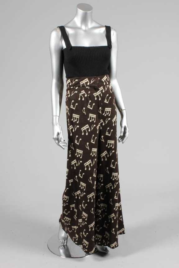 Lot 363 - Biba musical notes weave flared trousers,