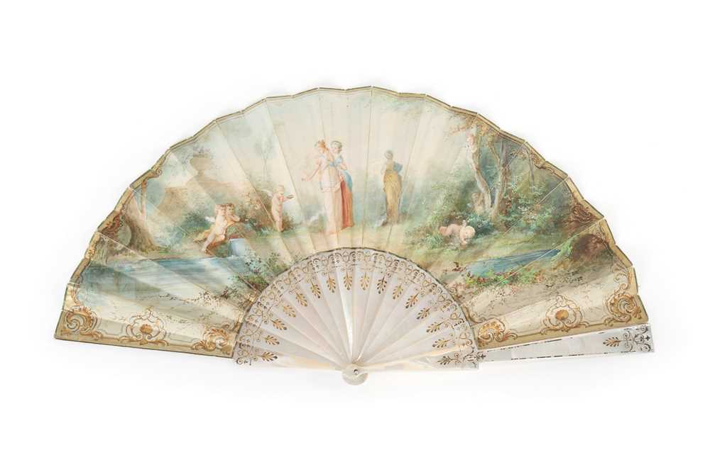 Lot 409 - A painted fan, French, circa 1890, the