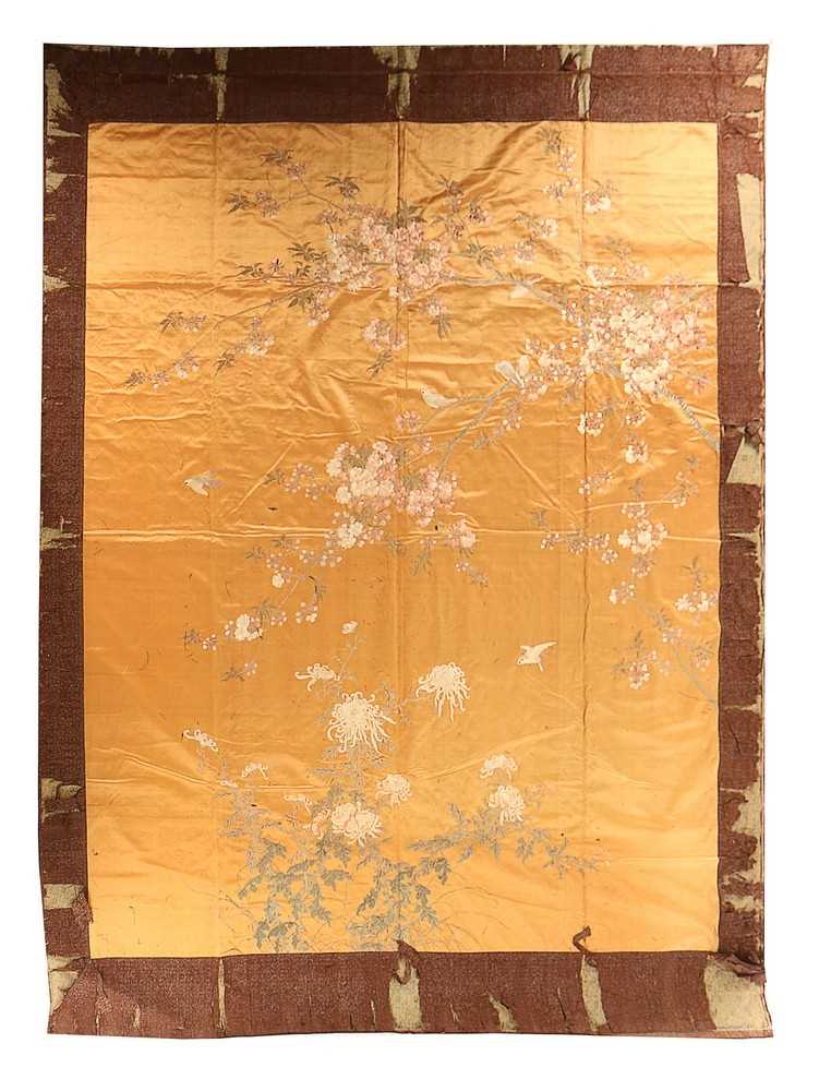 Lot 481 - An embroidered satin coverlet, Japanese,