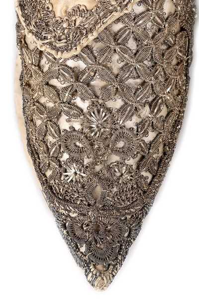 Lot 79 - A fine pair of silver lace and ivory satin