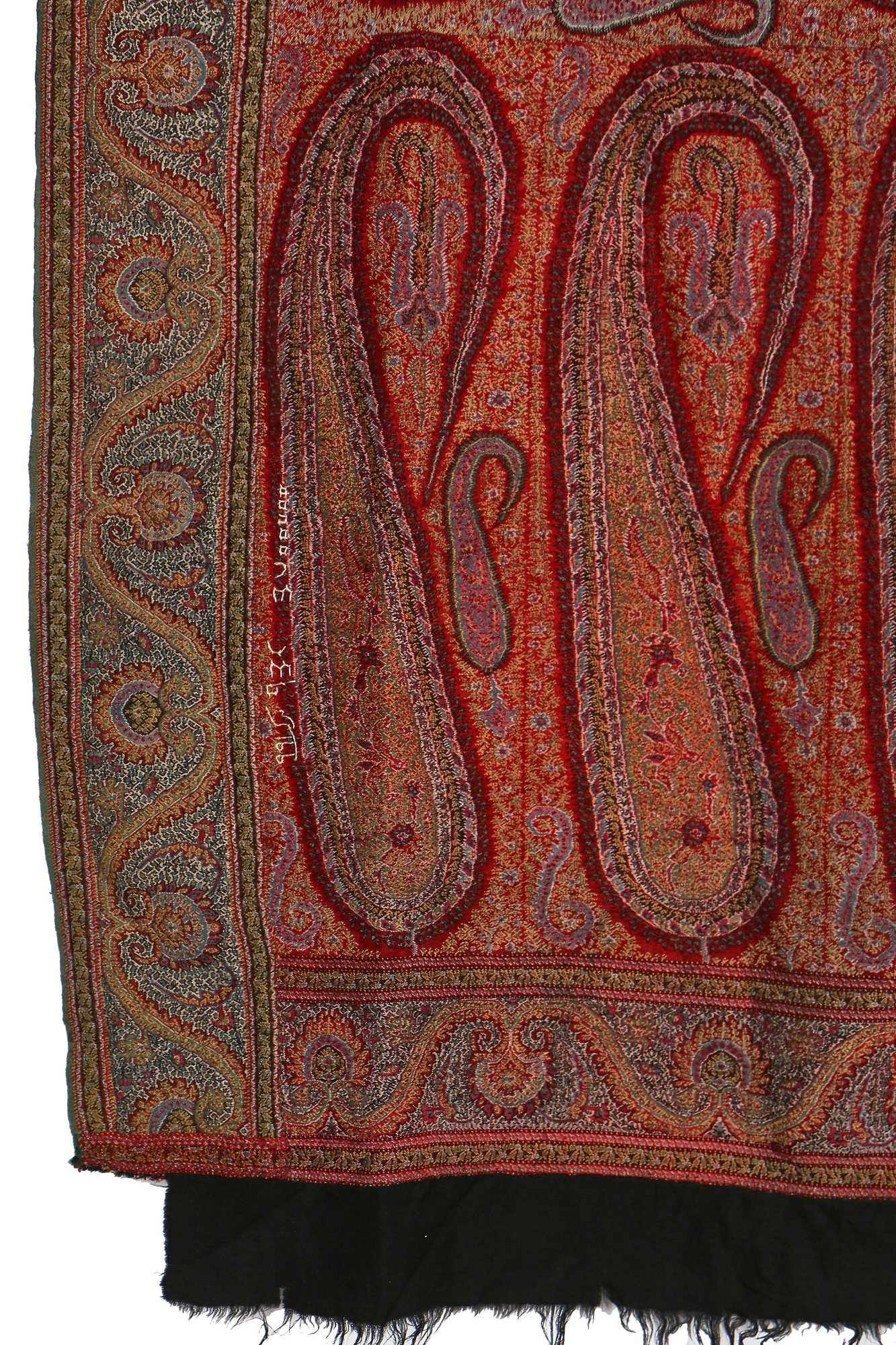 Lot 405 - A woven square shawl (Rumal), Kashmir, 1830s,