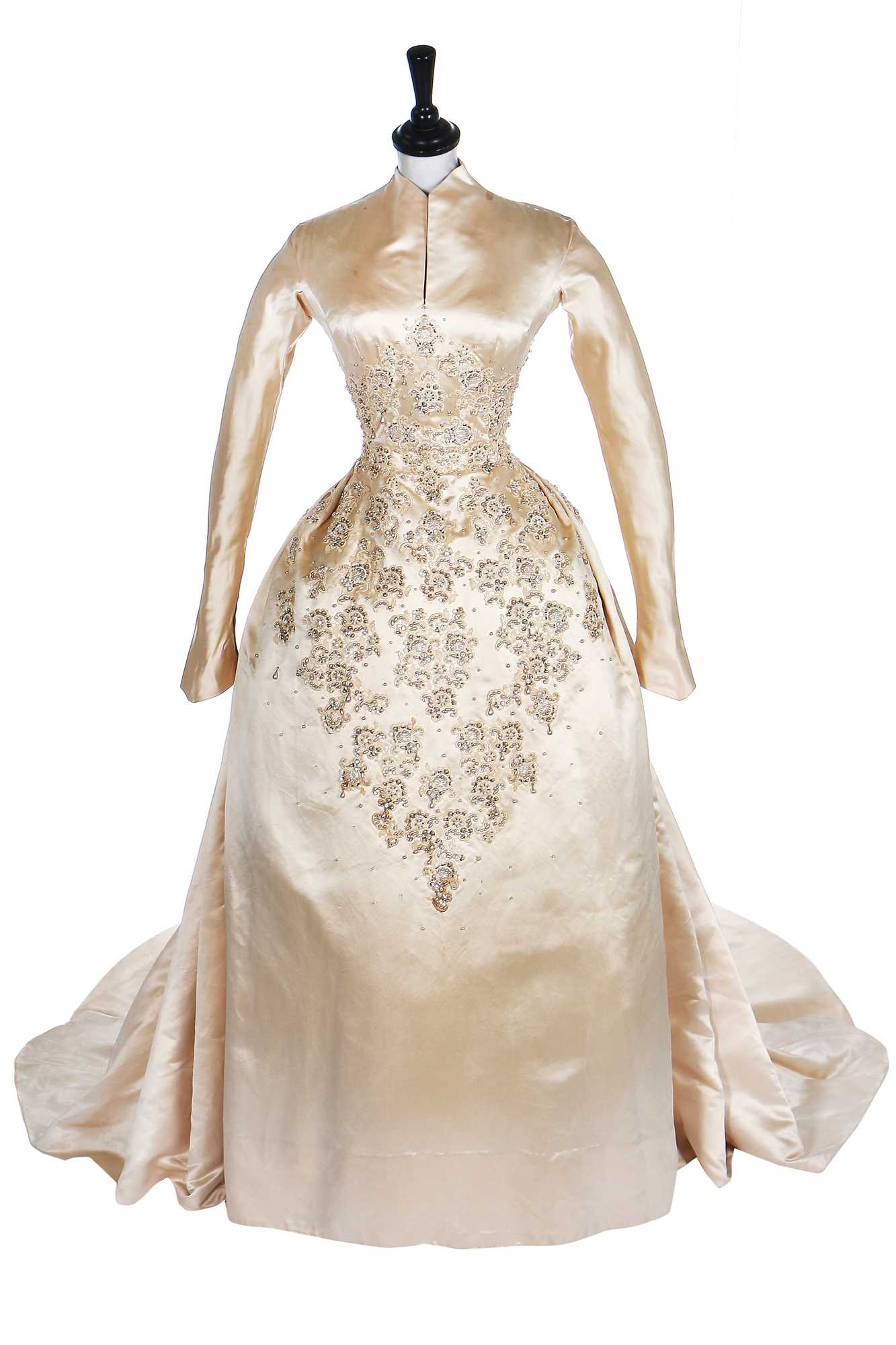 Lot 97 - A good Norman Hartnell couture satin bridal