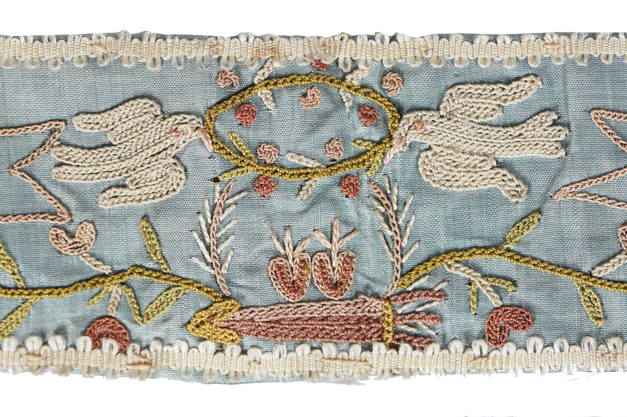 Lot 350 - A pair of embroidered love token garters,