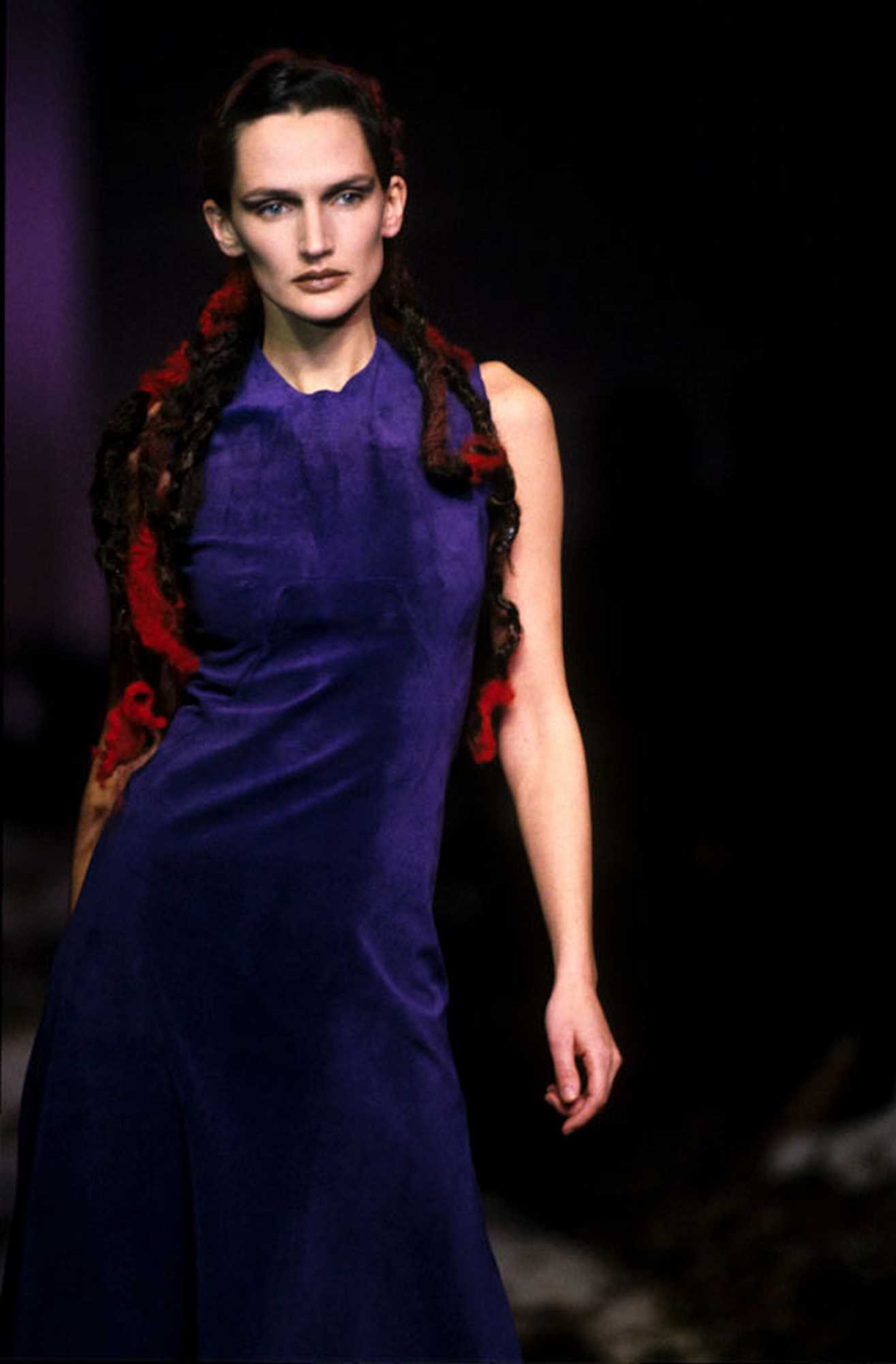 Lot 454 - A rare Alexander McQueen purple suede dress,