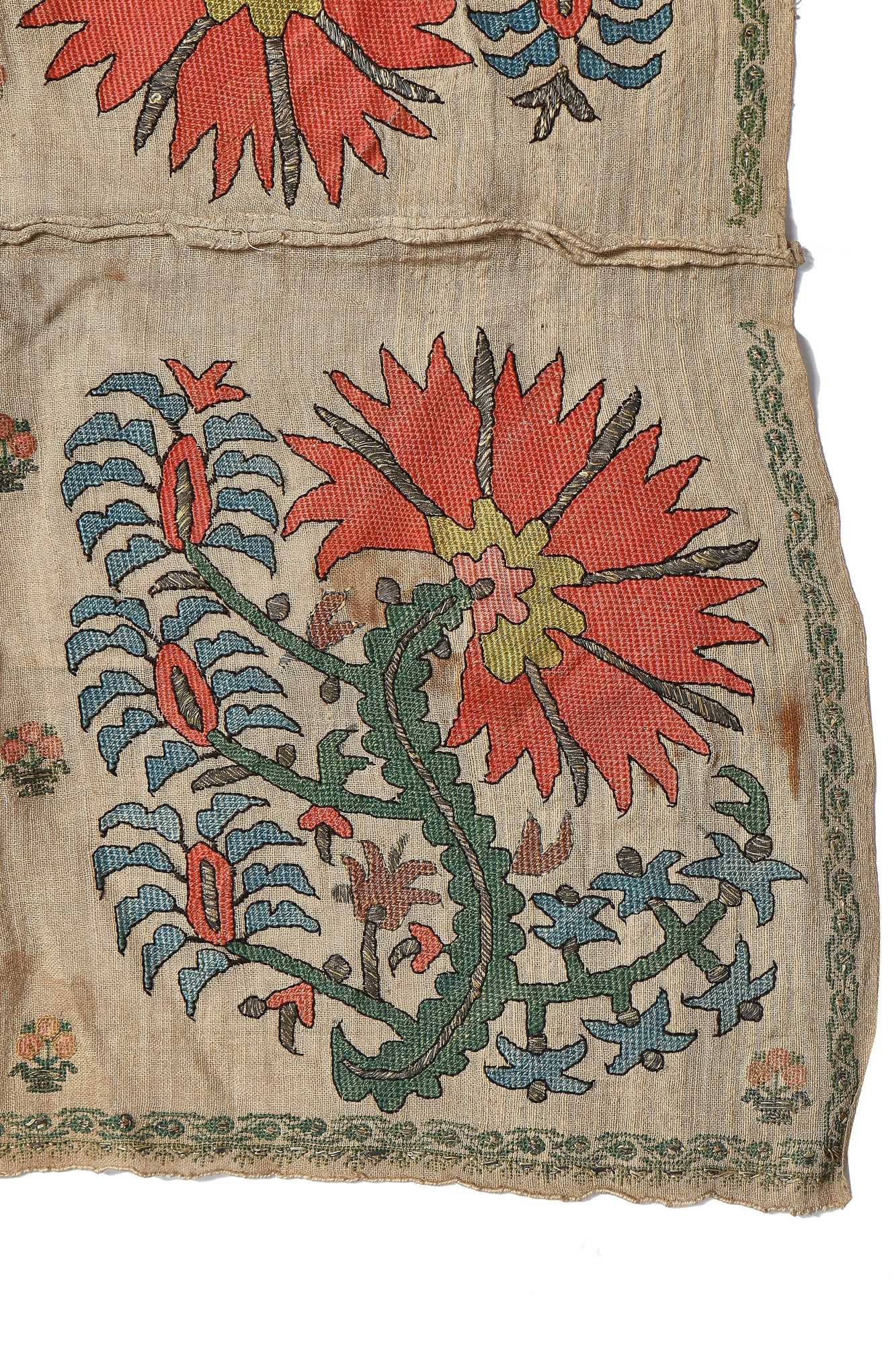 Lot 295 - Two embroidered linen panels, Ottoman, 19th