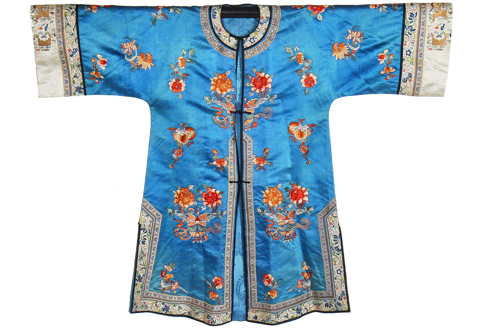Lot 307 - A blue satin embroidered informal robe,