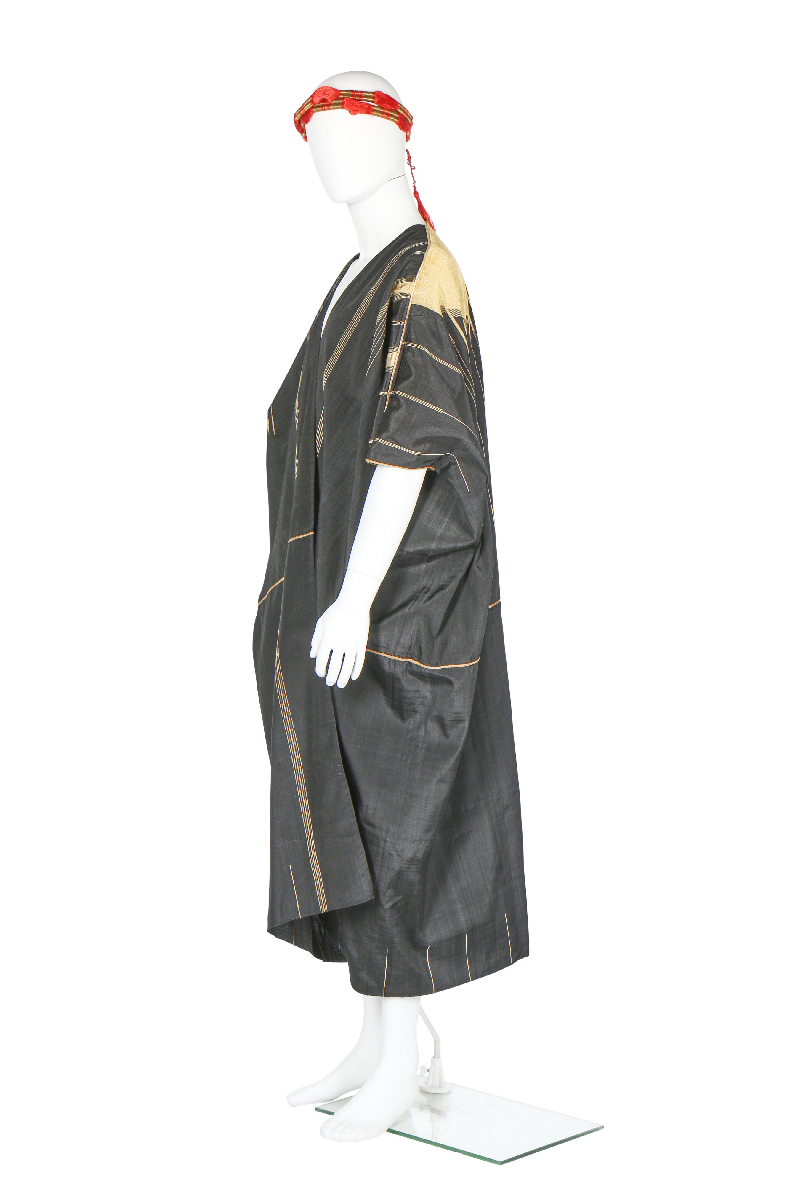 Lot 445 - A black and gold woven Aba robe, Syrian,