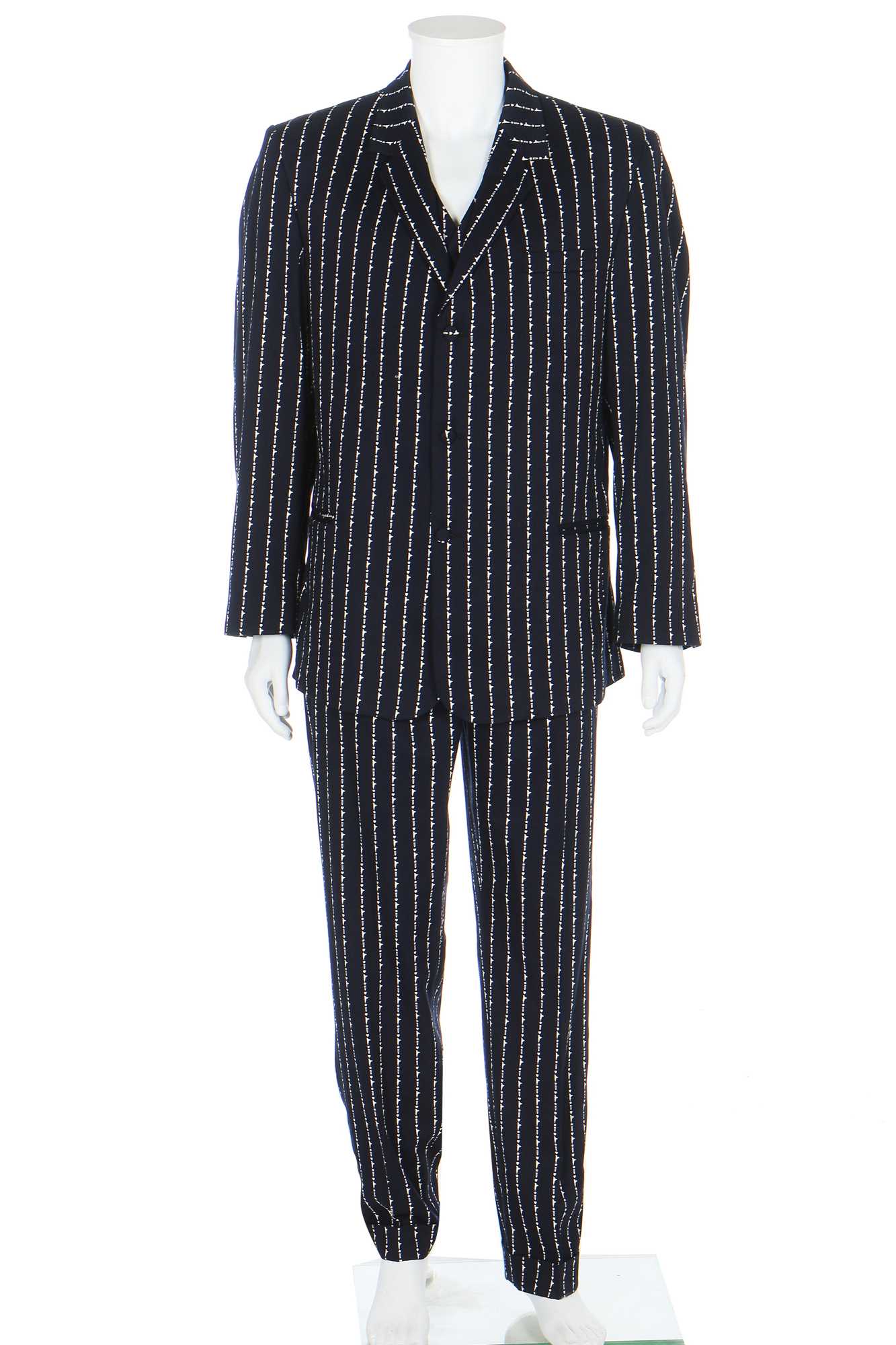 Lot 198 - A Mark Powell navy wool 'Uzi' suit, 1992,