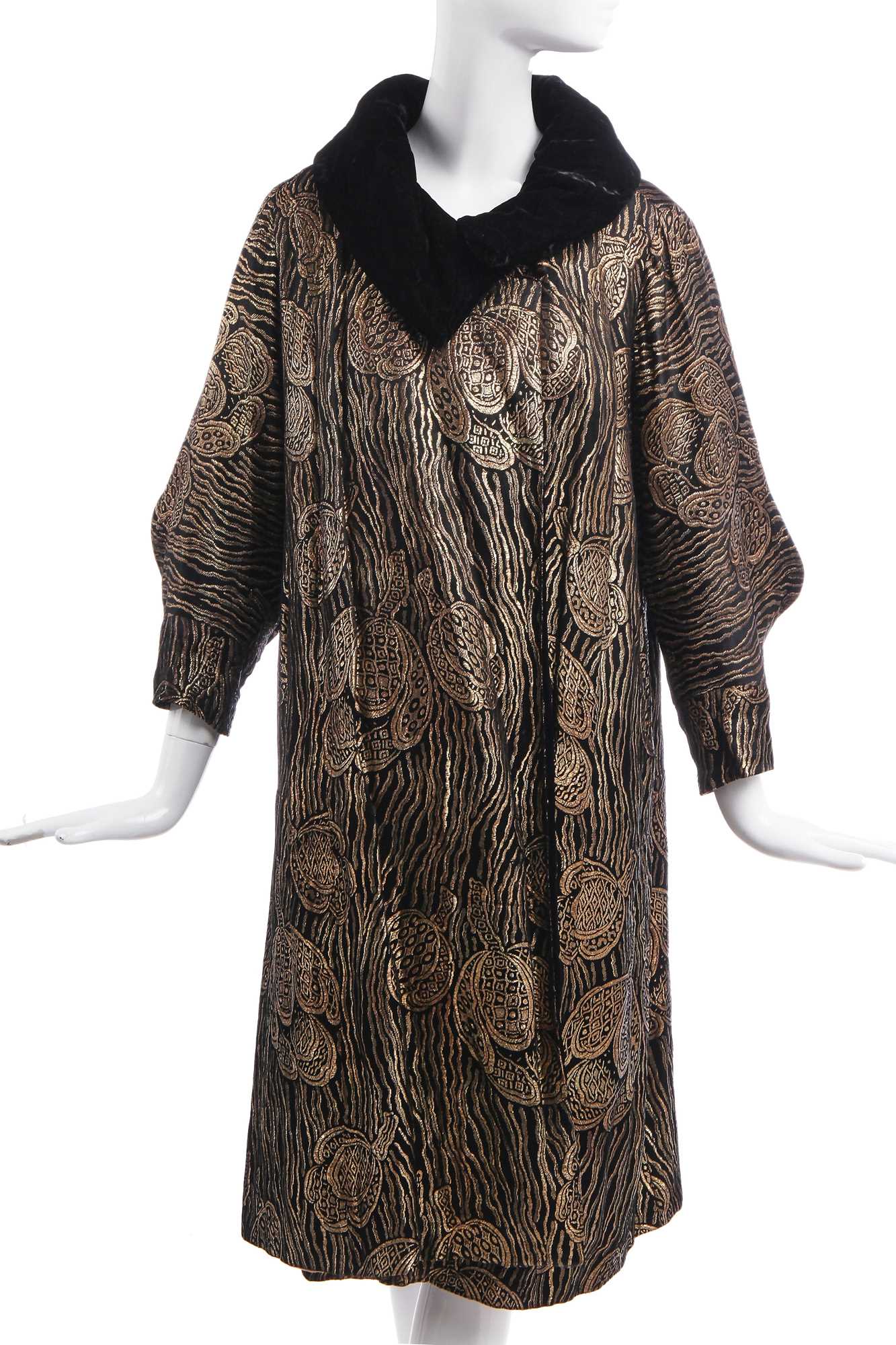 Lot 254 - A black and gold lamé opera coat, 1930s,