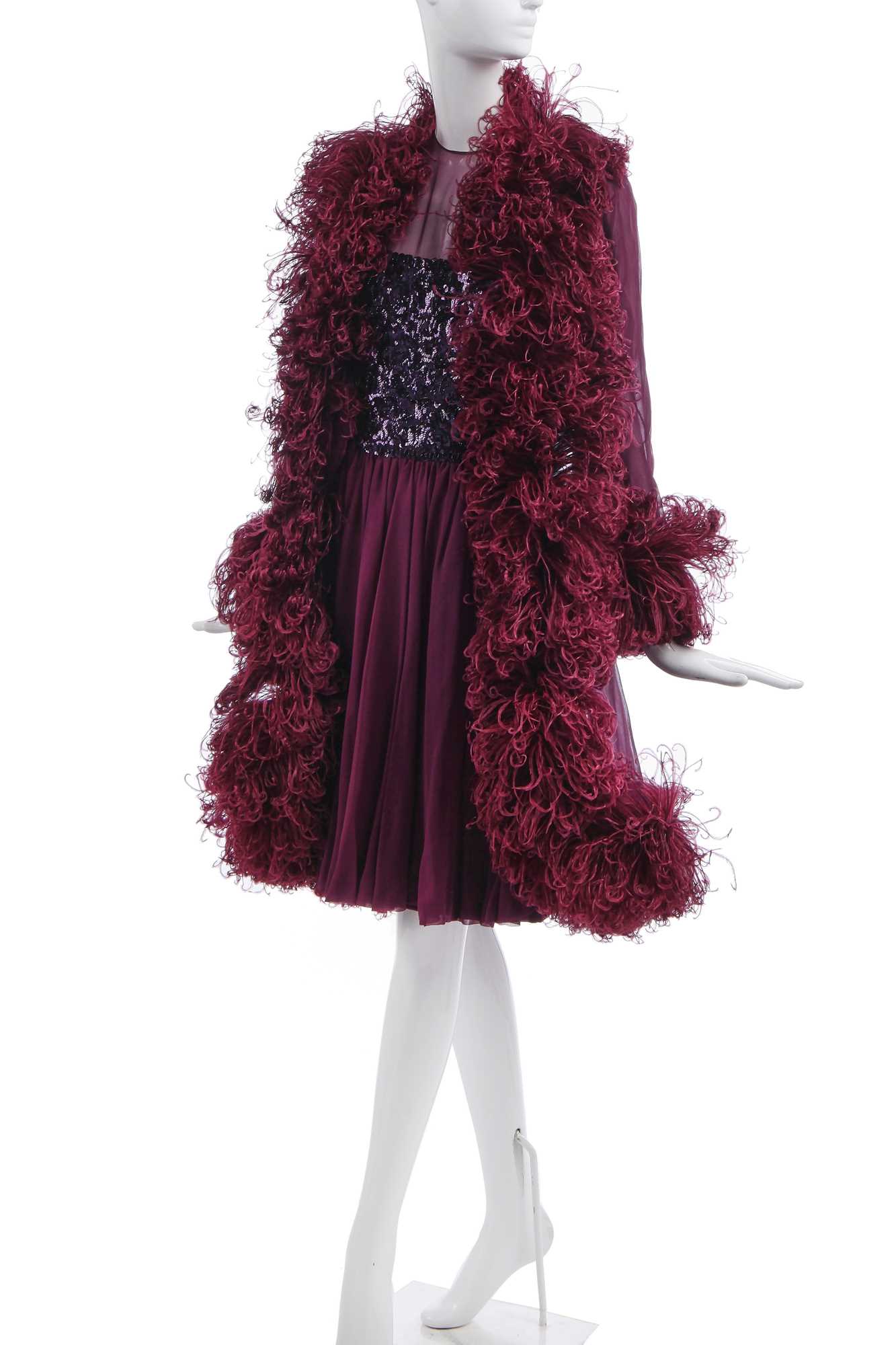 Lot 217 - A Jacques Heim couture aubergine chiffon