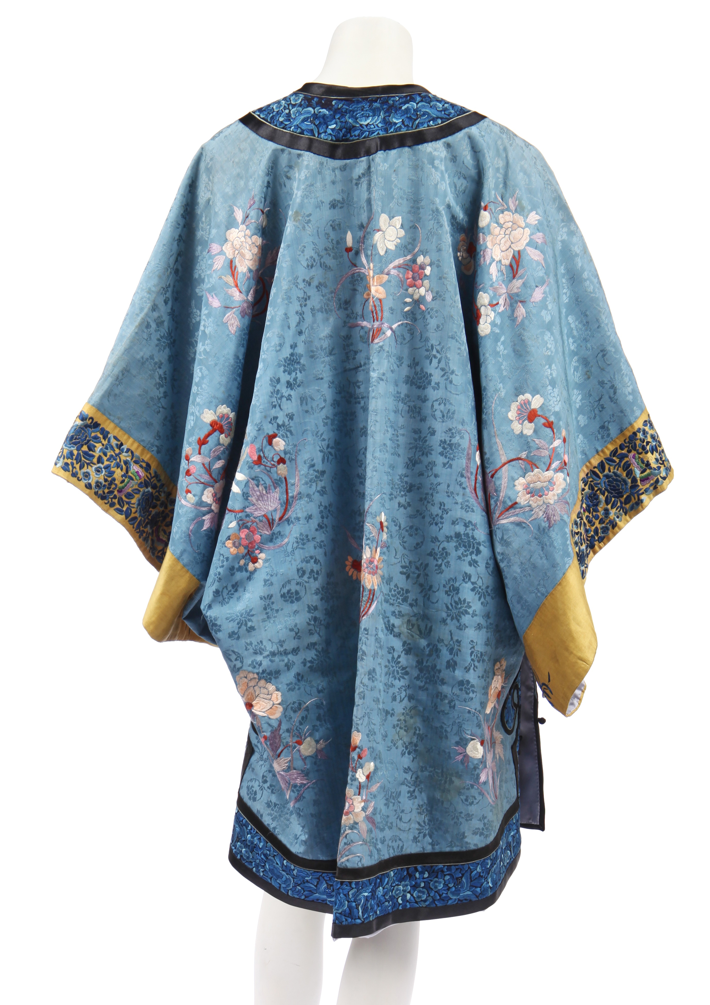 Lot 544 - An embroidered blue damask chang-fu, Chinese,