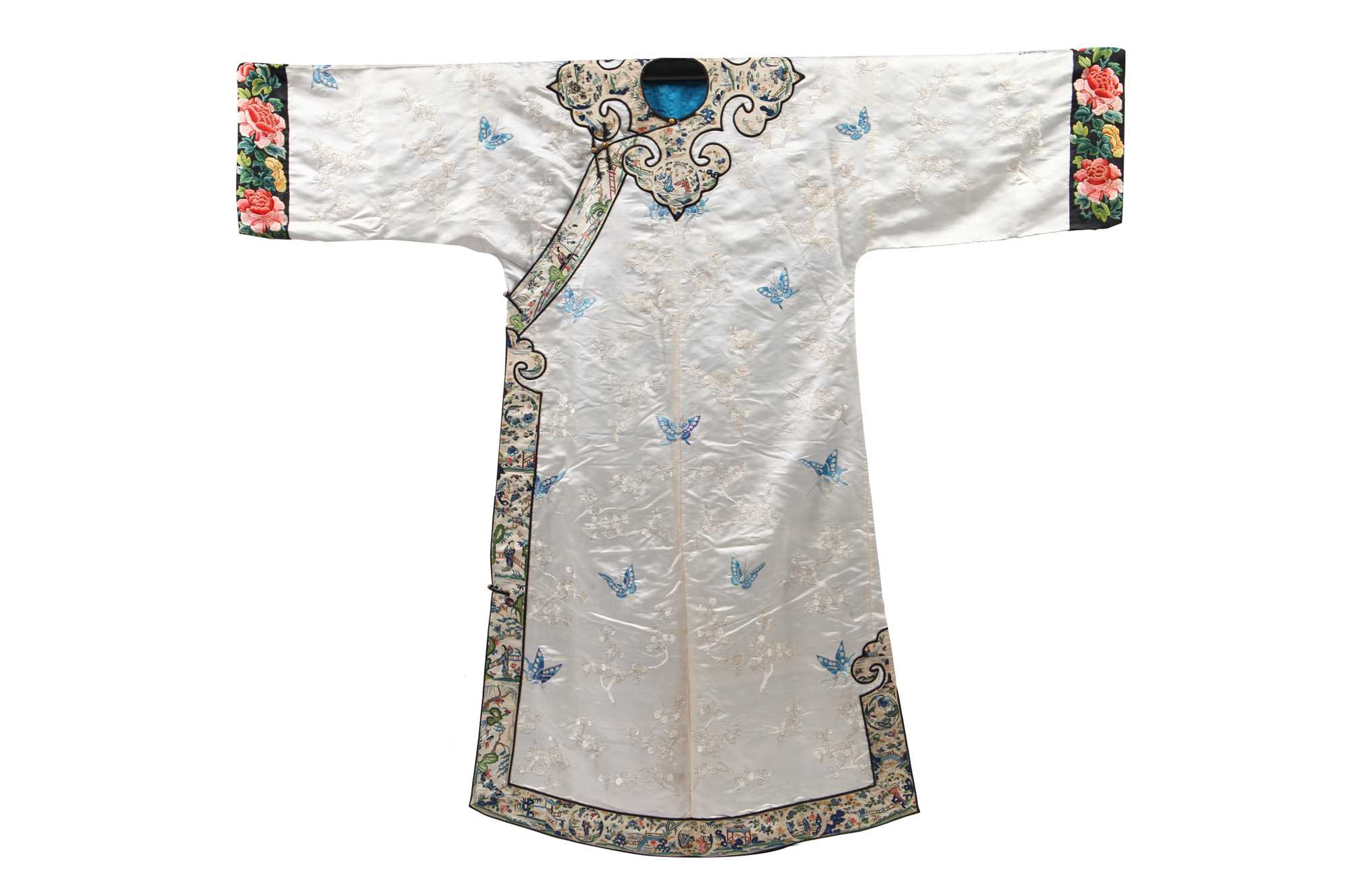 Lot 549 - An embroidered white silk chang-fu, Chinese,