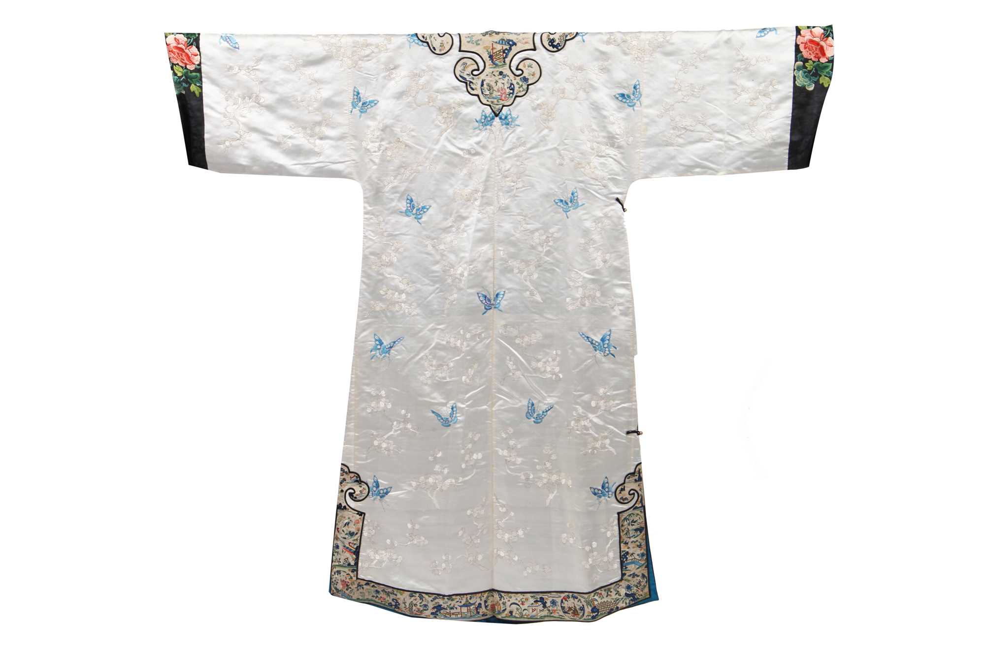 Lot 549 - An embroidered white silk chang-fu, Chinese,