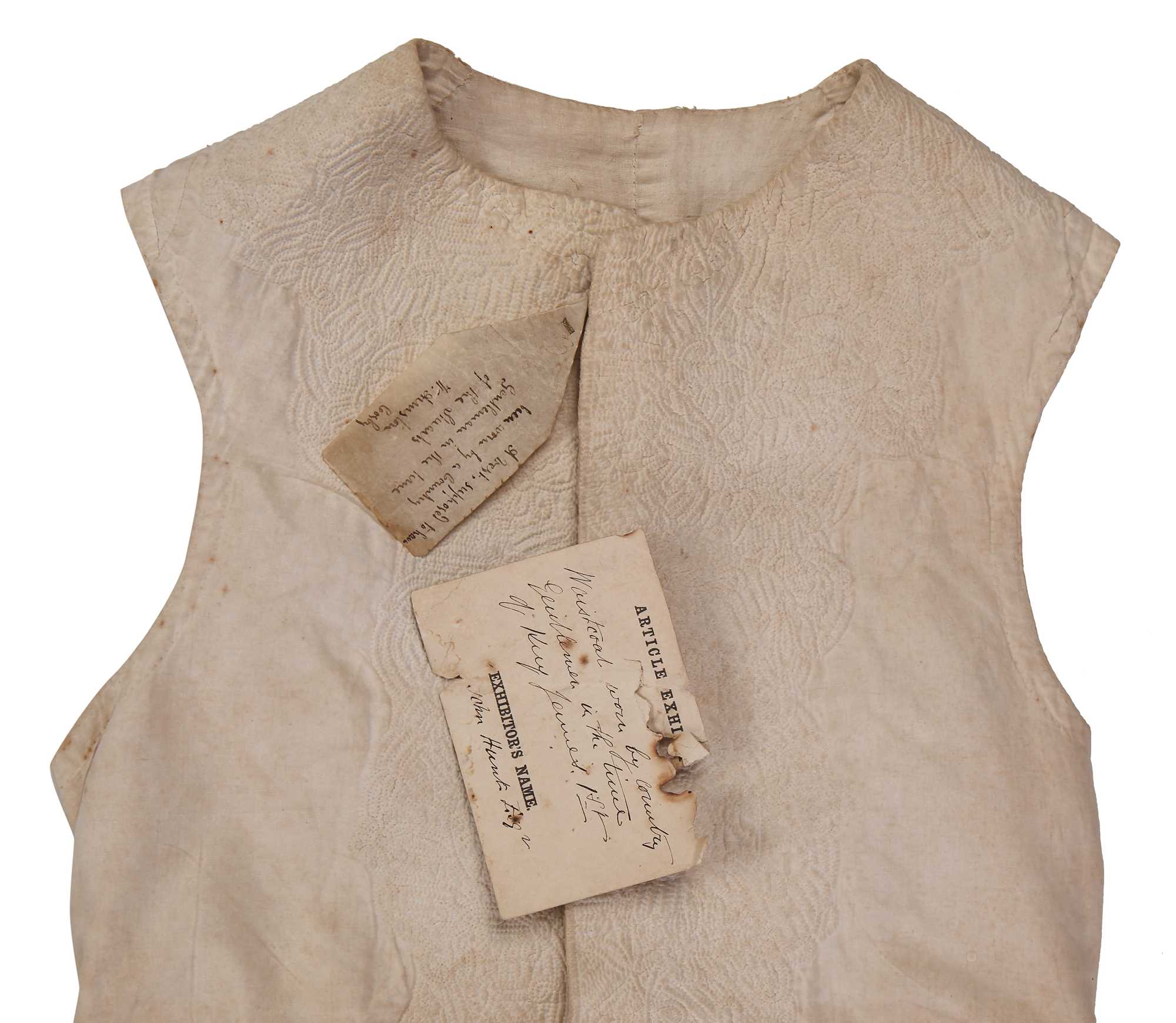 Lot 213 - A gentleman's quilted linen waistcoat, 1730s,