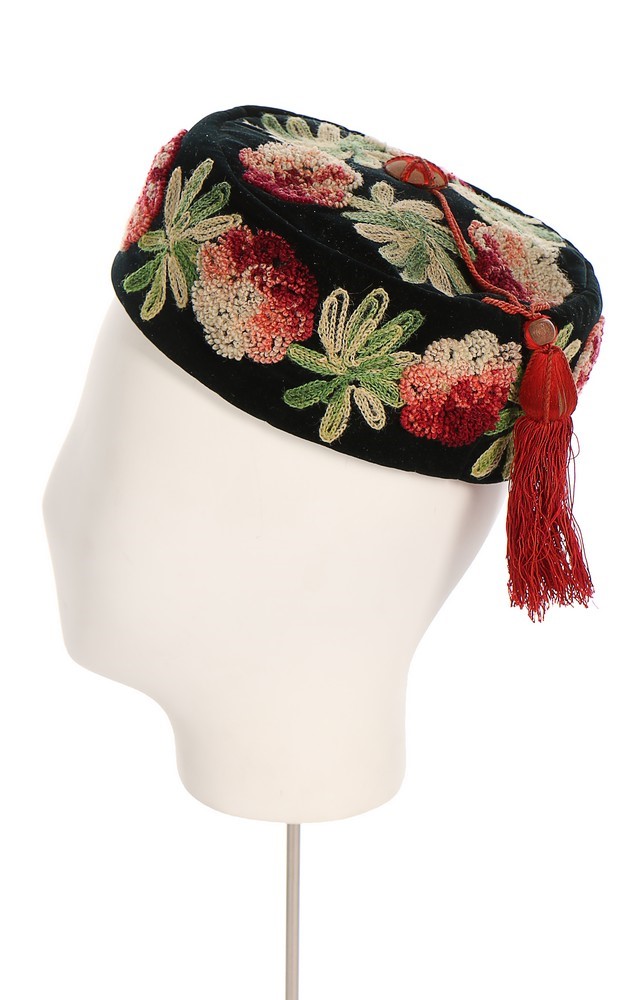 Lot 301 - A gentleman's embroidered velvet smoking cap,