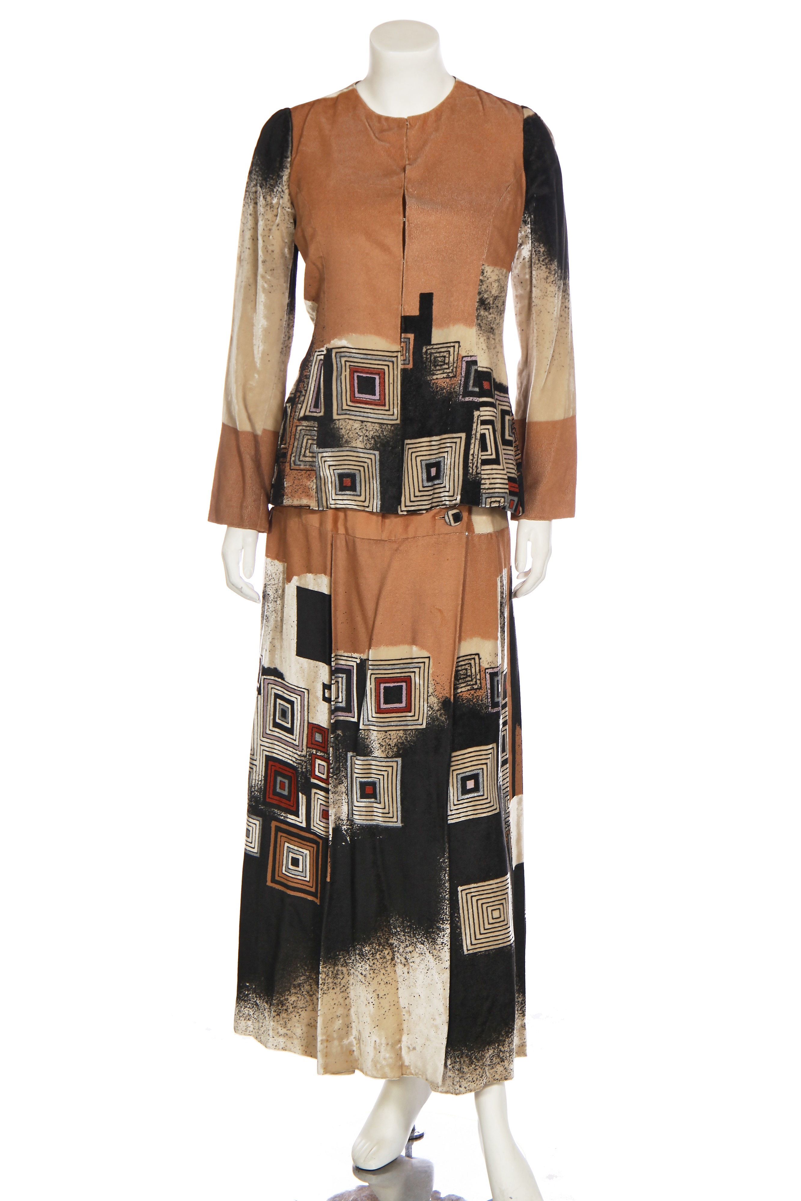 Lot 308 - A Thea Porter painted and printed velvet two-