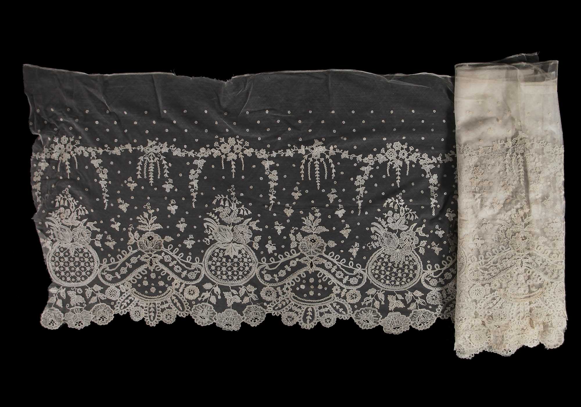 Lot 528 - Two dress flounces of Brussels needlepoint