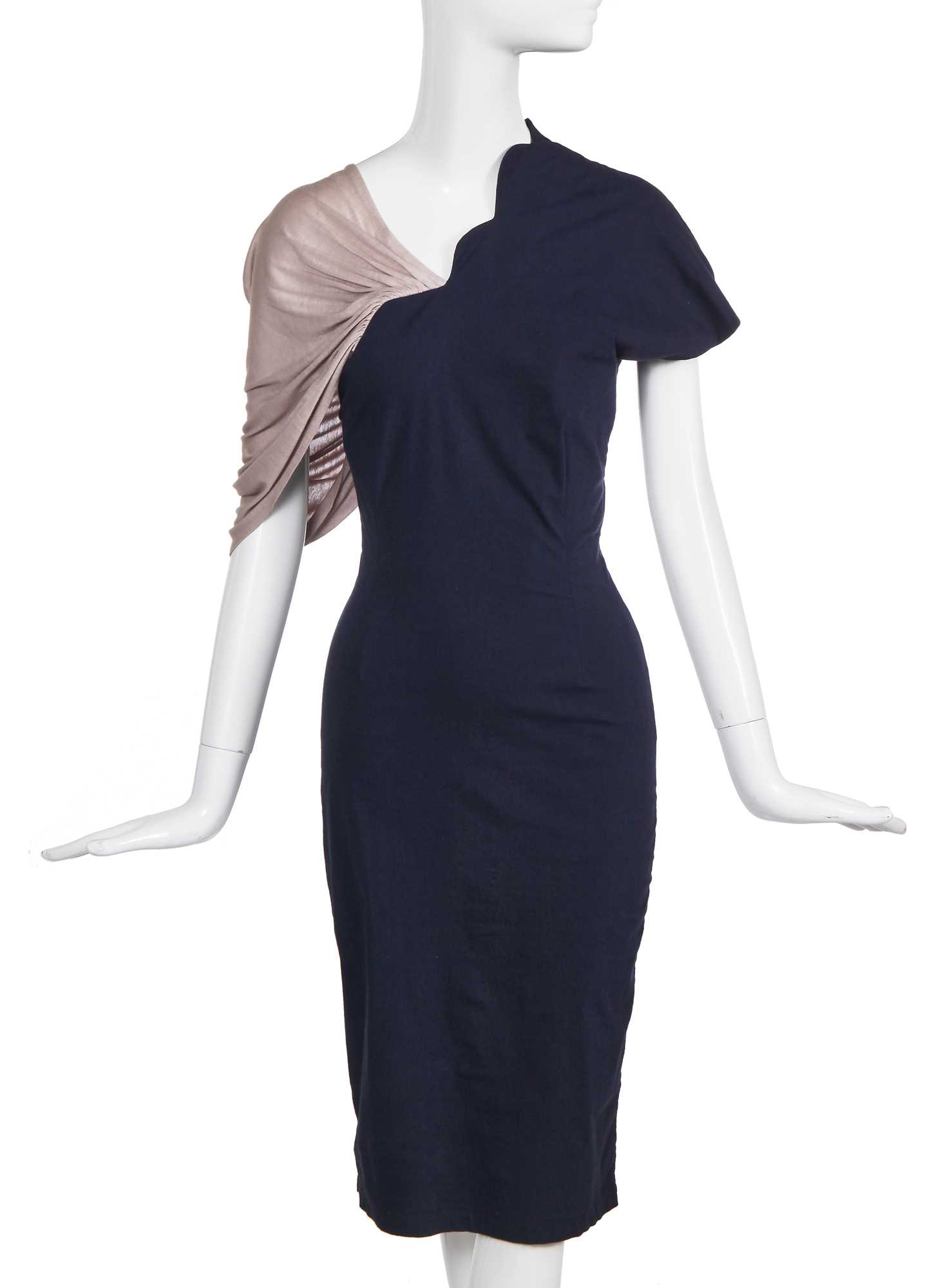 Lot 282 - A John Flett navy blue rayon cocktail dress,