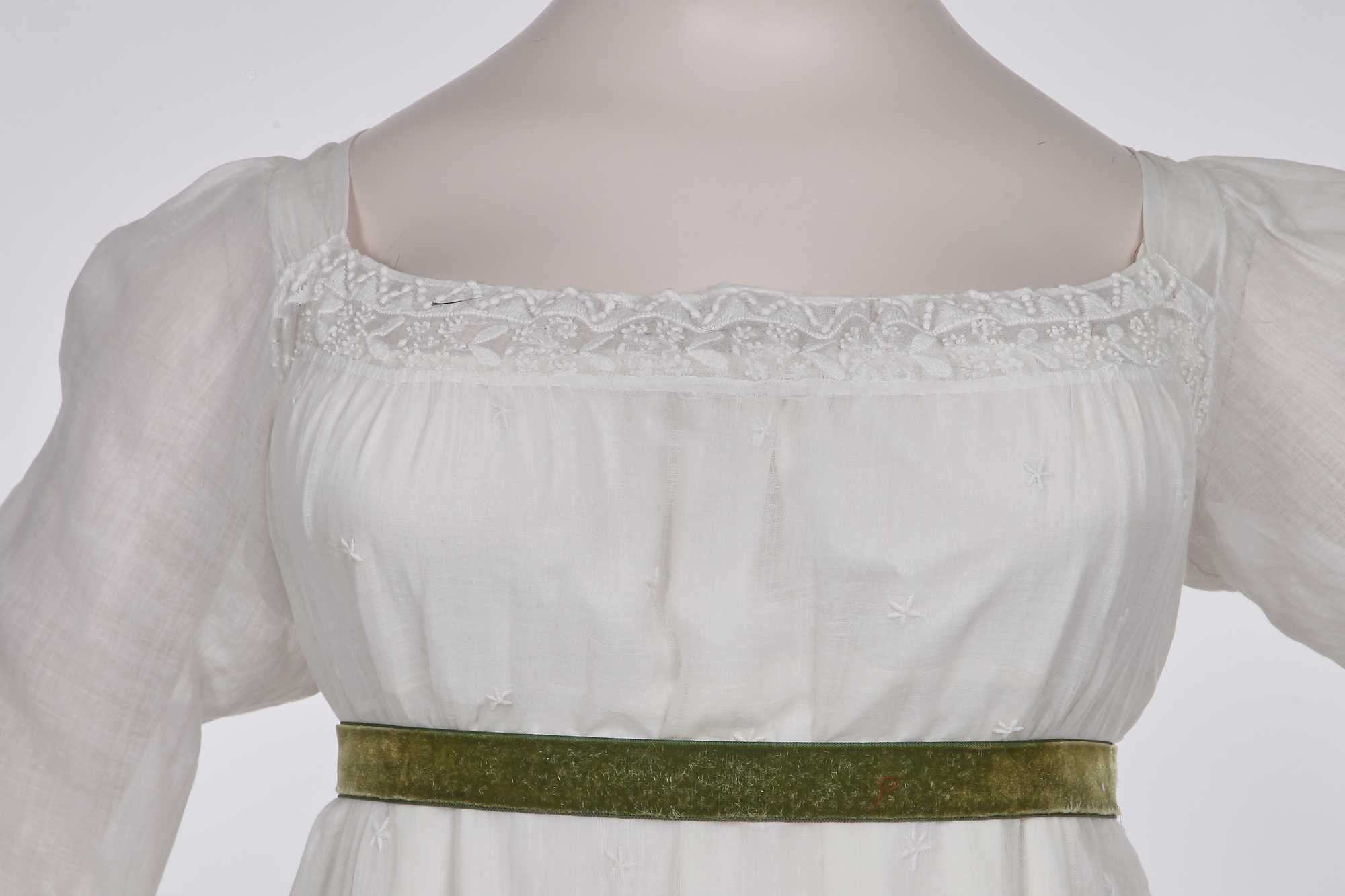 Lot 48 - A whitework embroidered muslin dress, French,