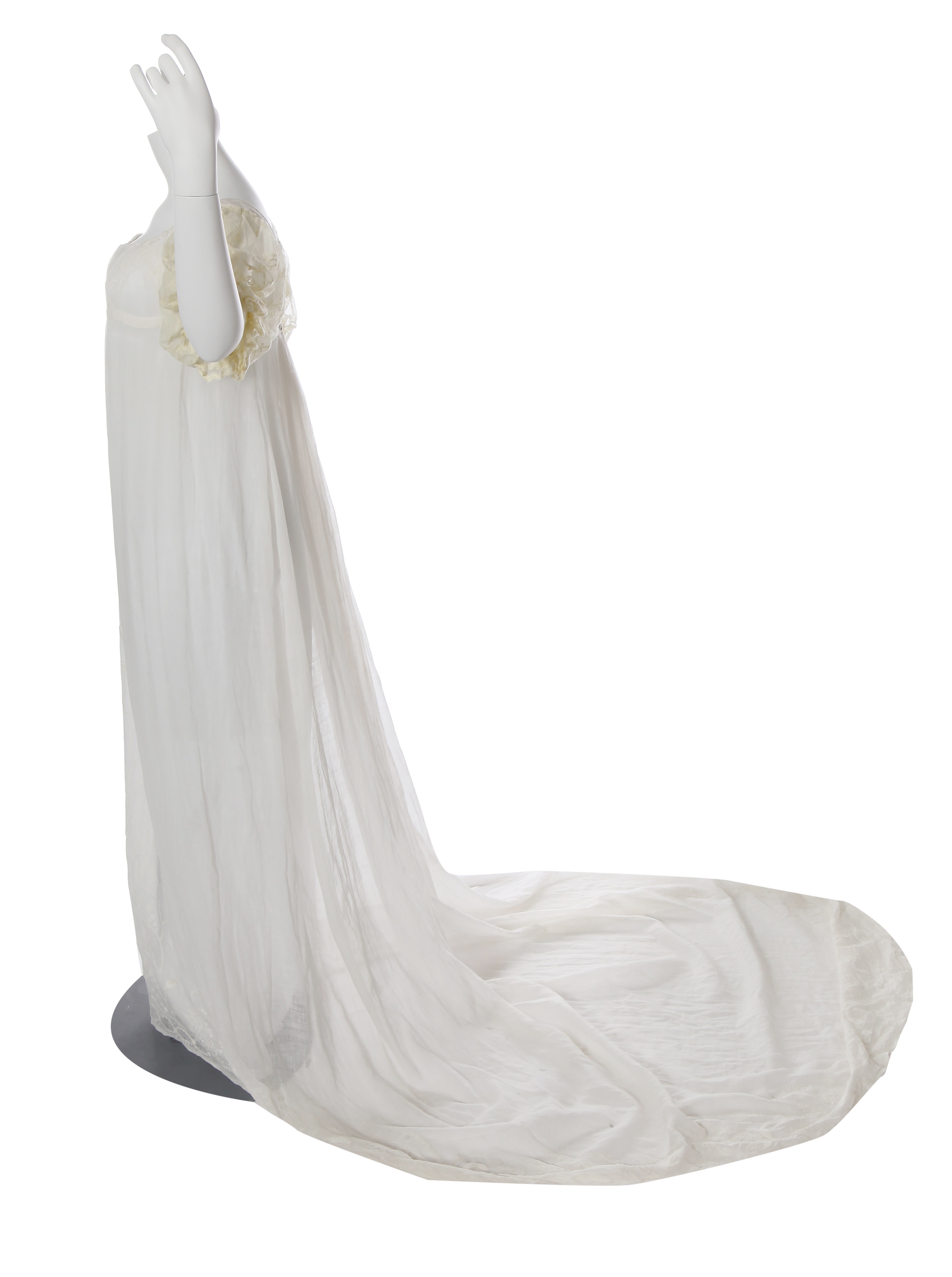 Lot 512 - An embroidered muslin frock with train,
