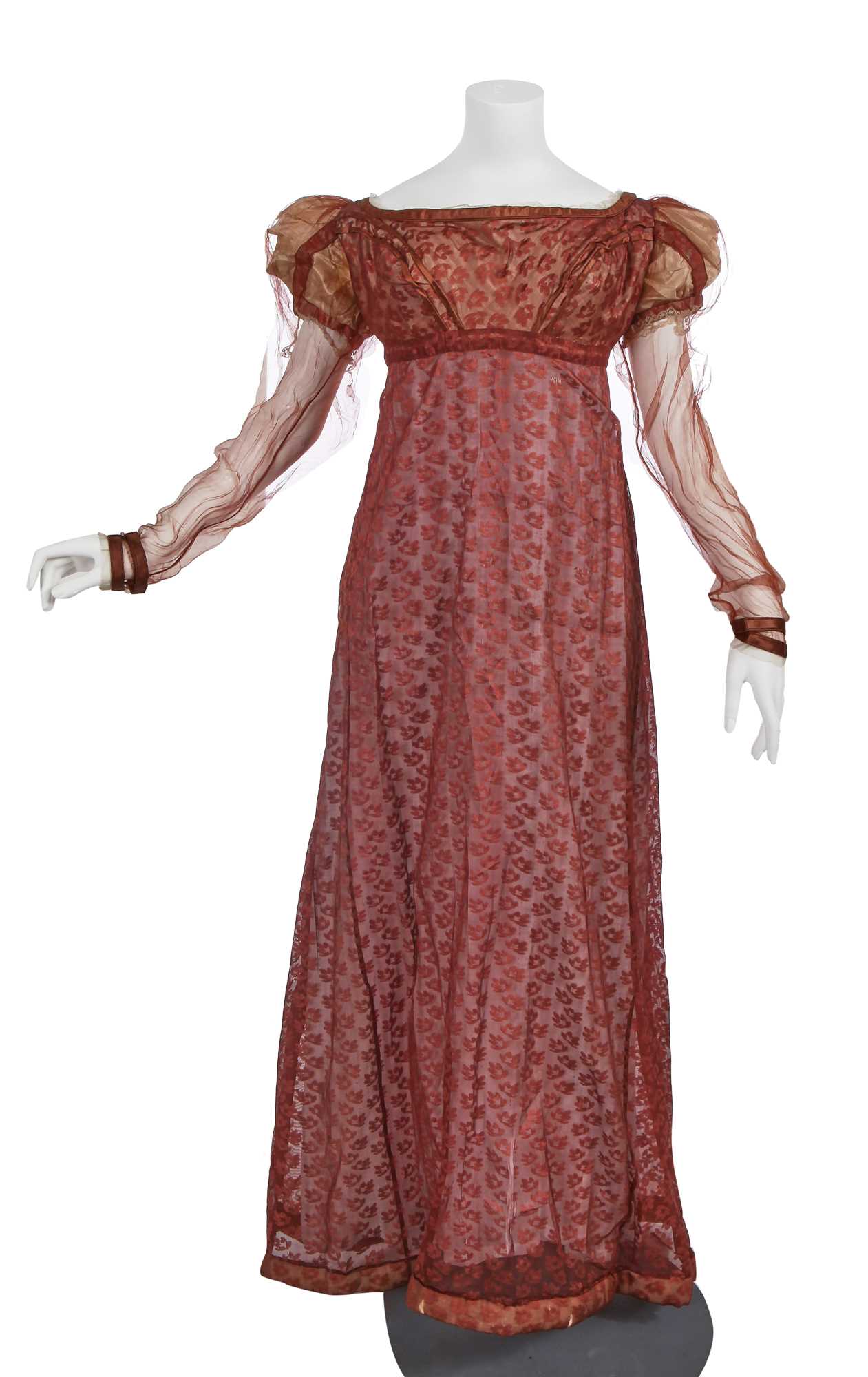 Lot 506 - A burgundy leno and satin day dress, circa