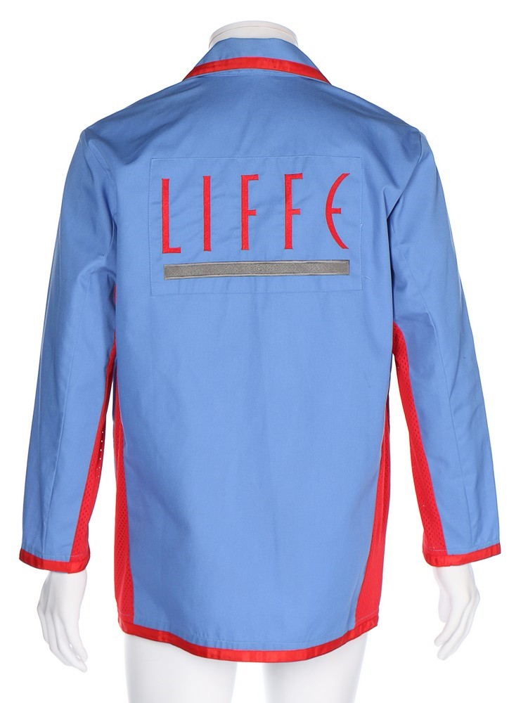 Lot 77 - A LIFFE blue and red cotton trading jacket,
