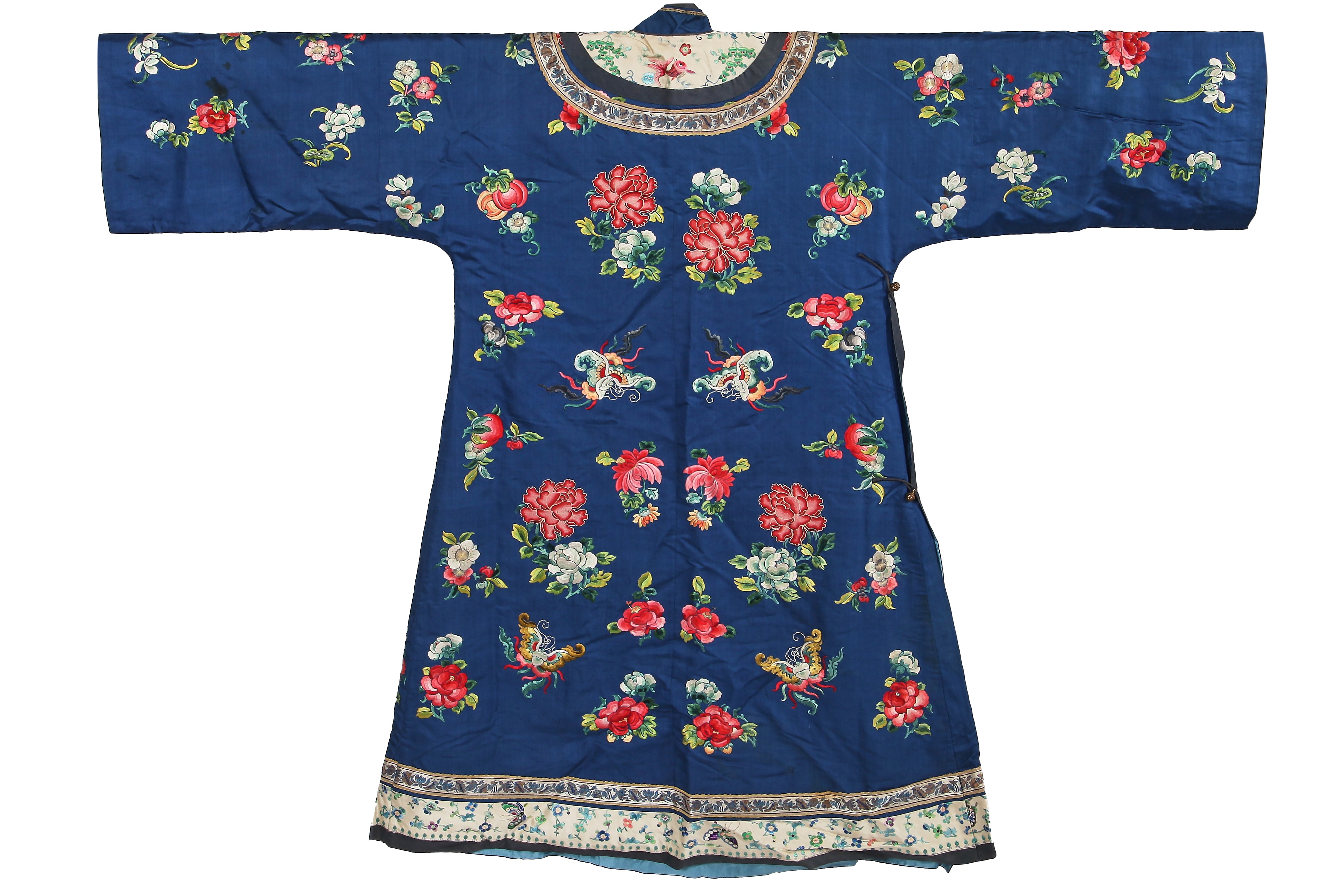 Lot 917 - A good embrodered mid blue satin informal
