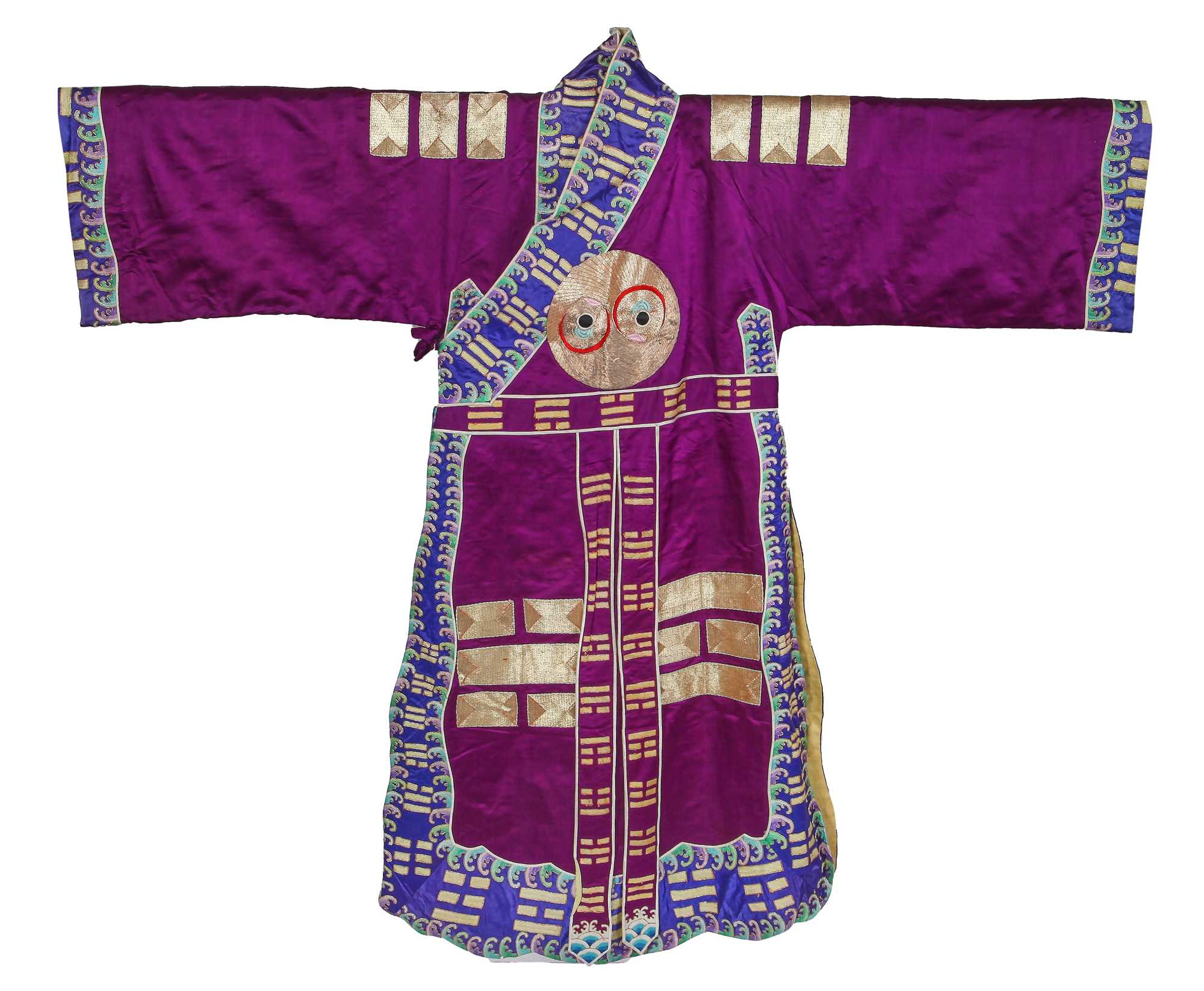 Lot 922 - An embroidered purple silk Taoist robe,