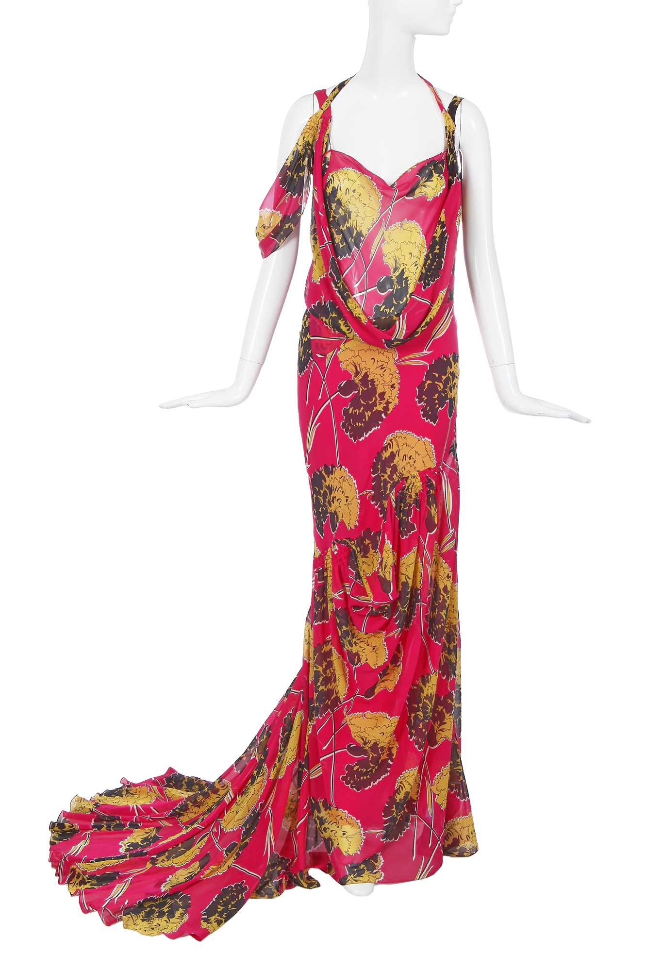 Lot 156 - A John Galliano carnation-print silk gown,