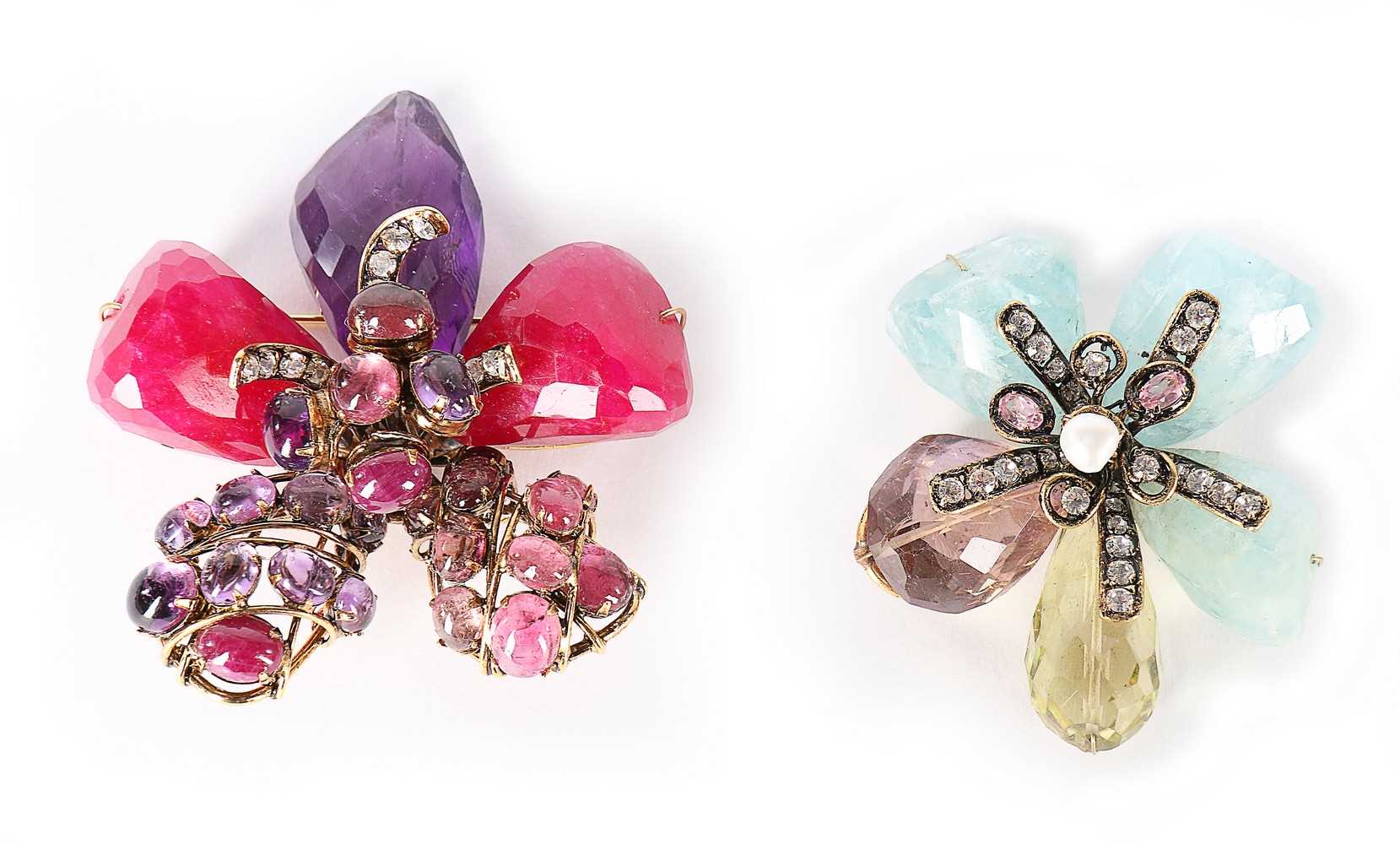 Lot 244 - Two Iradj Moini flower brooches, 1990s,
