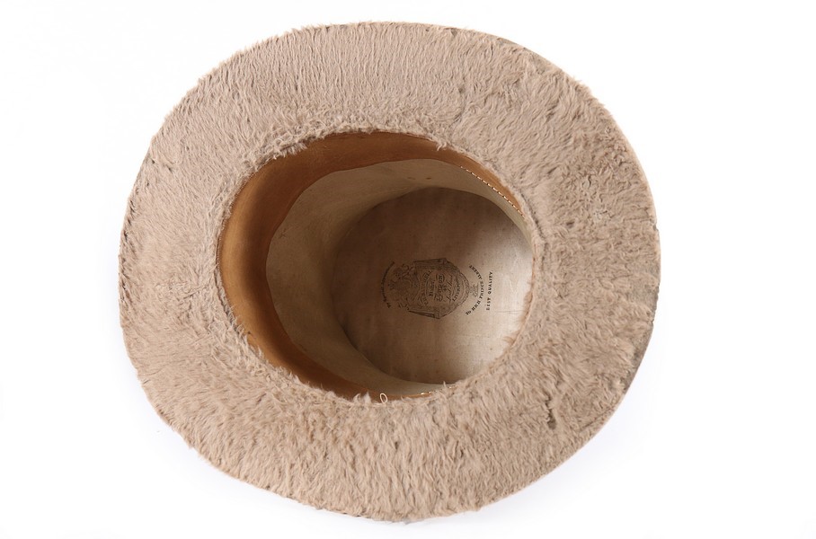 Lot 138 - A fine beige beaver plush stove pipe hat,