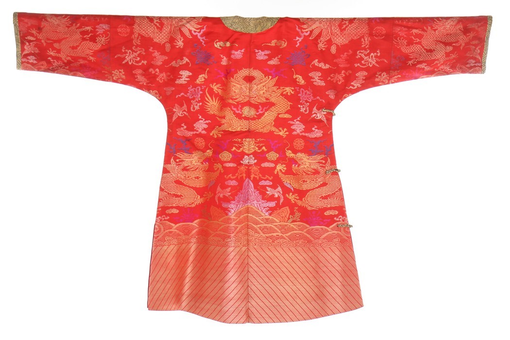 Lot 360 - A red silk dragon robe, Chinese, circa 1900;