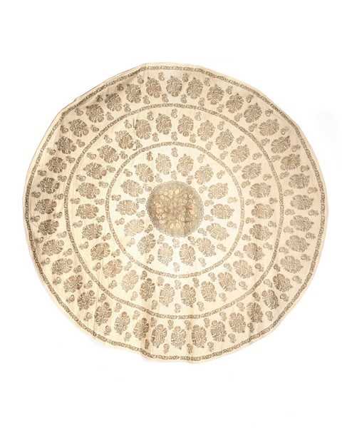 Lot 383 - An embroidered circular ivory muslin table