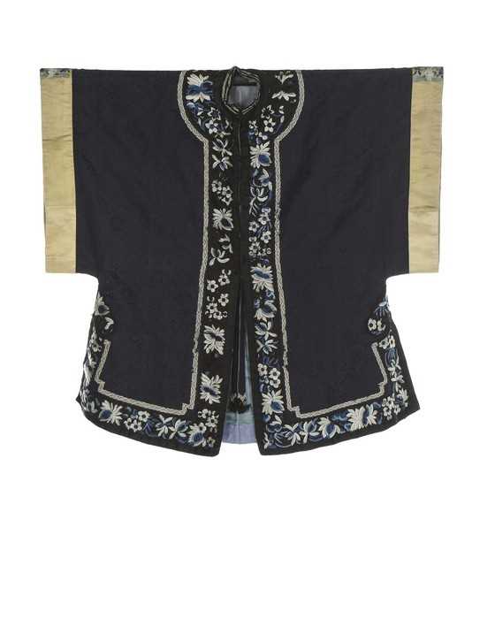 Lot 379 - A navy damask satin informal robe, chang-fu,
