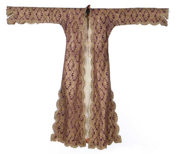 Lot 426 - A purple and gold brocaded satin anteri robe,