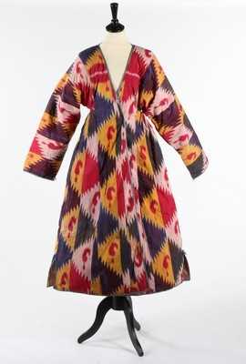 Lot 470 - A woman's padded ikat silk chapan, Uzbek,