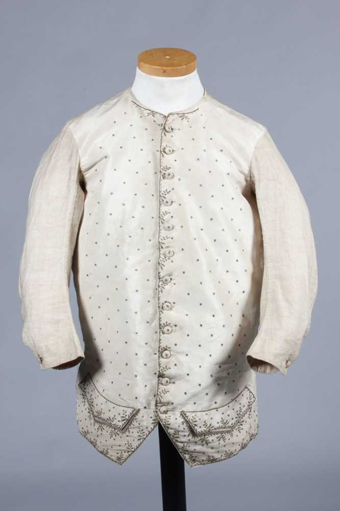 Lot 207 - An embroidered sleeved waistcoat, circa 1770,