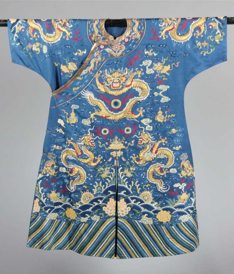 Lot 261 - An embroidered silk dragon robe, jifu,