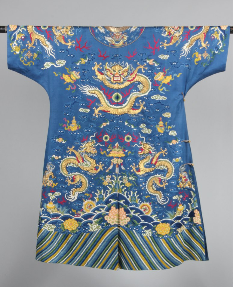 Lot 261 - An embroidered silk dragon robe, jifu,